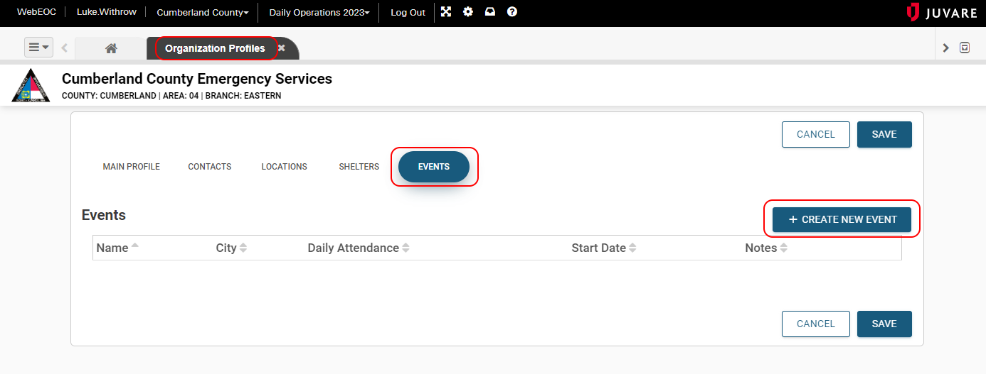 Organization Profiles: Creating Events – NCEM